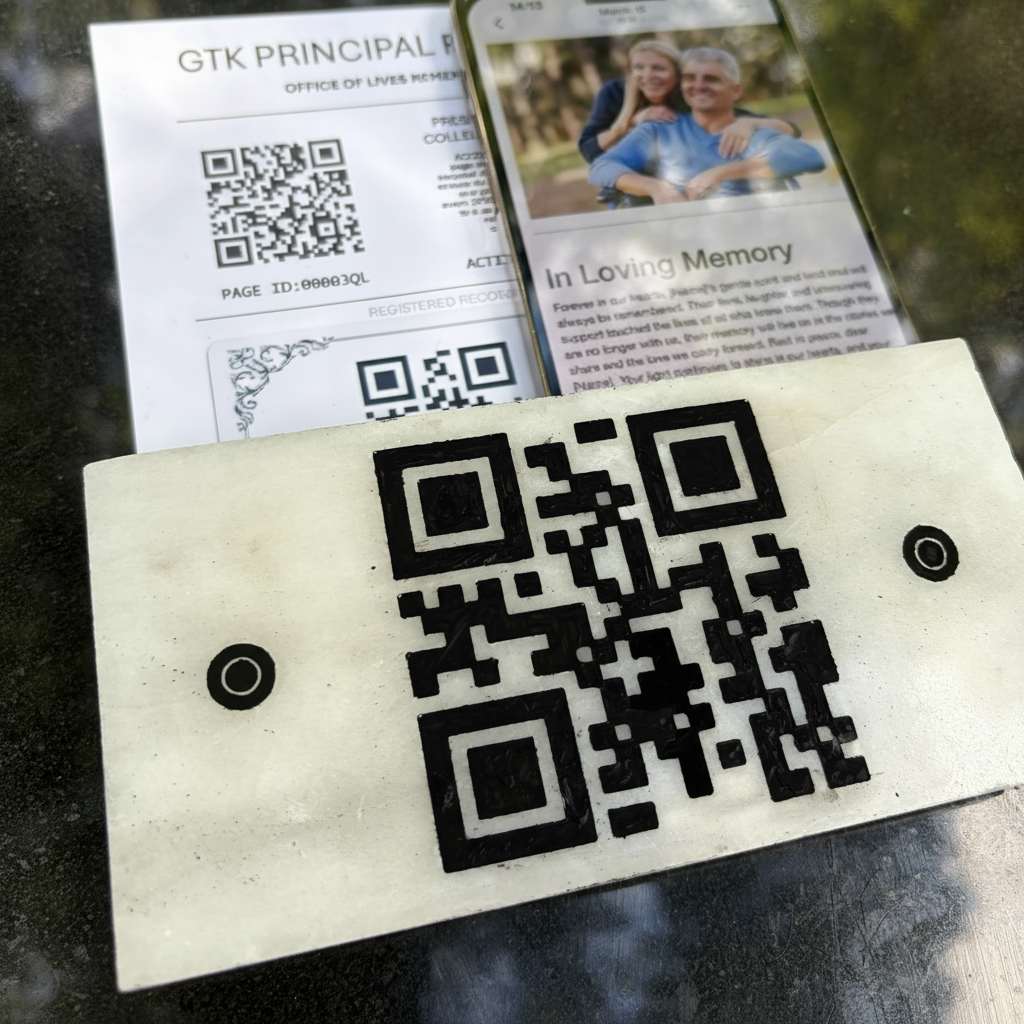 GTK® Gravestone 3" x 6" Marble QR Marker, Memorial Page & QR Card – GTKME®